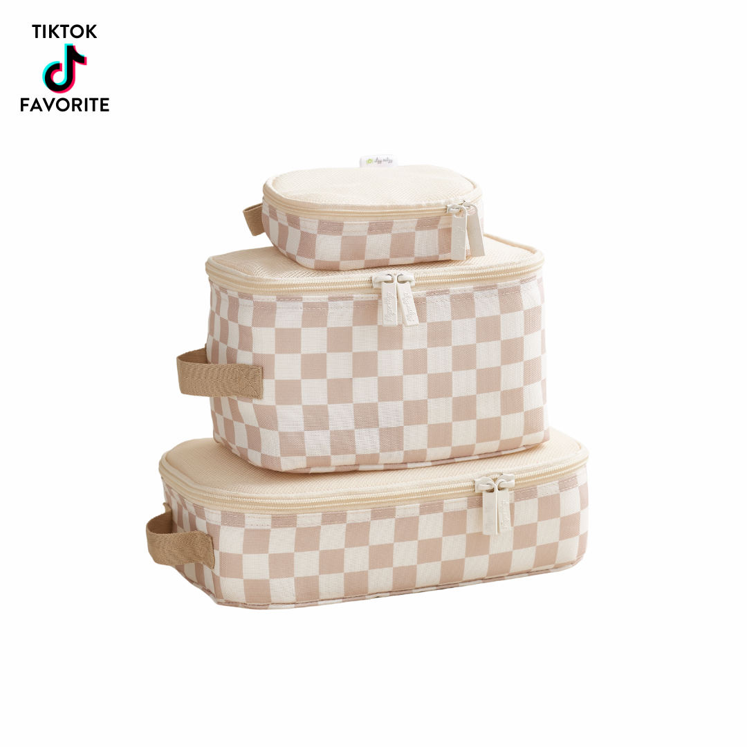 Itzy Ritzy Taupe Checkerboard Pack Like a Boss™ Packing Cubes ...