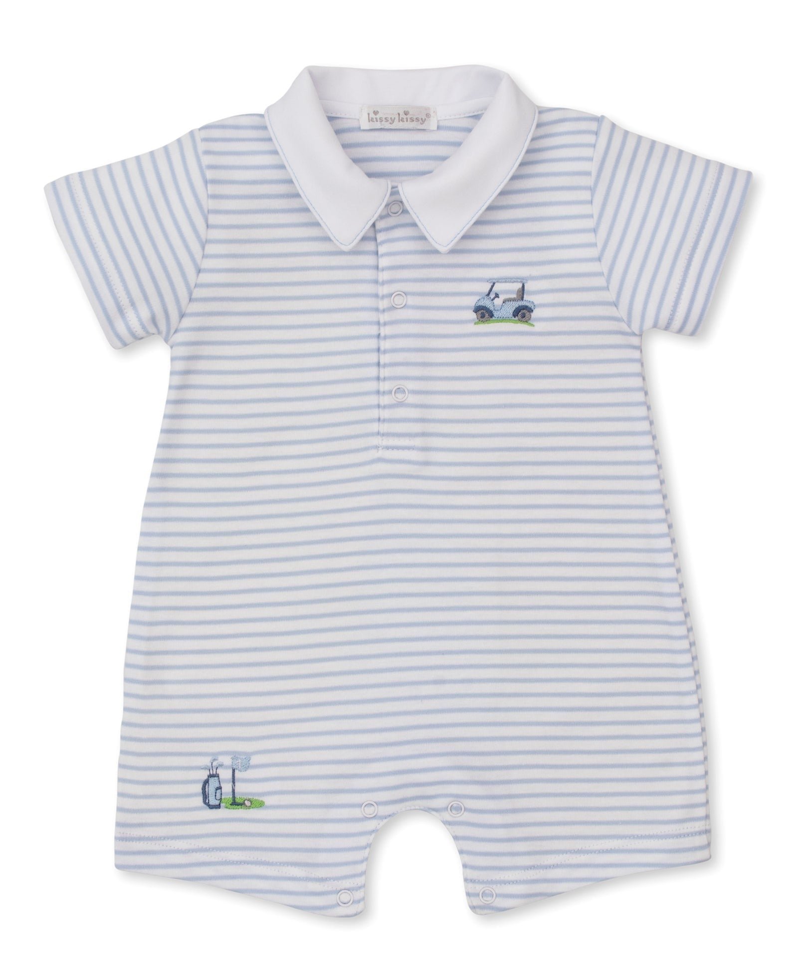 Kissy Kissy Fairway Foursome Blue Stripe Short Playsuit - 3-6 Months ...
