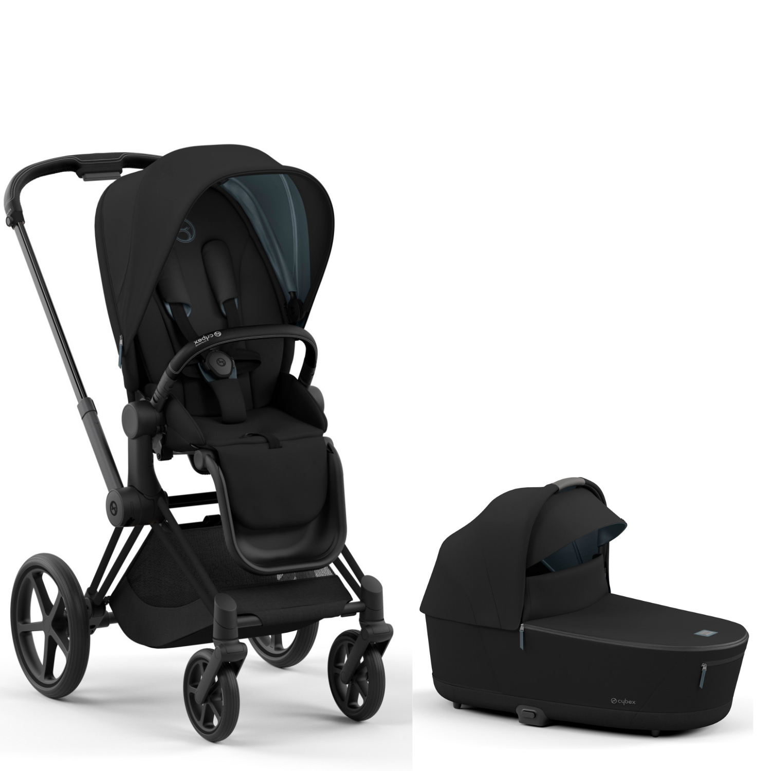 Cybex Priam 4 Stroller + Lux Carry Cot - Deep Black w/ Rose Gold Frame ...