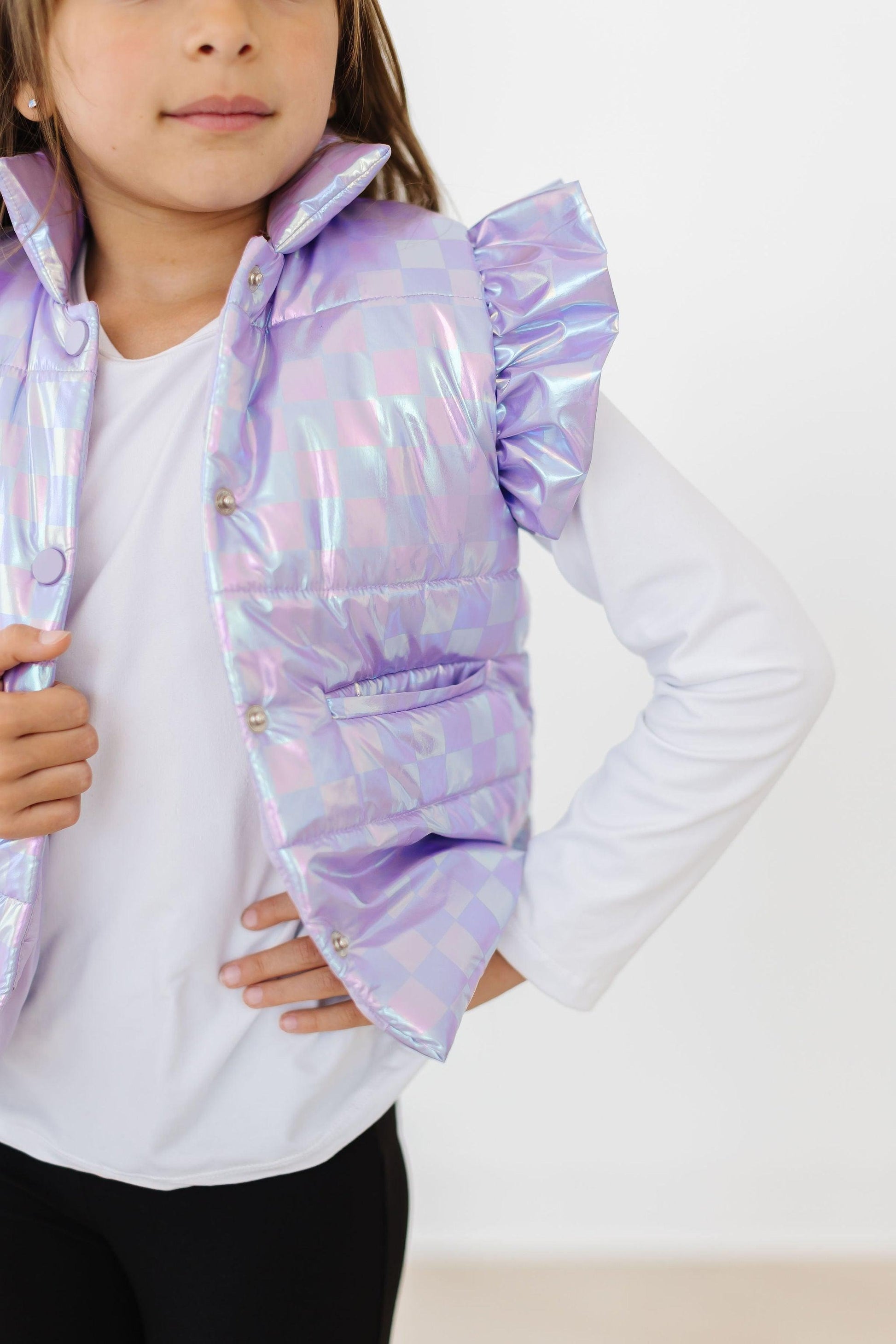 Mila & Rose Lavender Haze Checker Puffer Vest - 3/4 – Destination Baby ...
