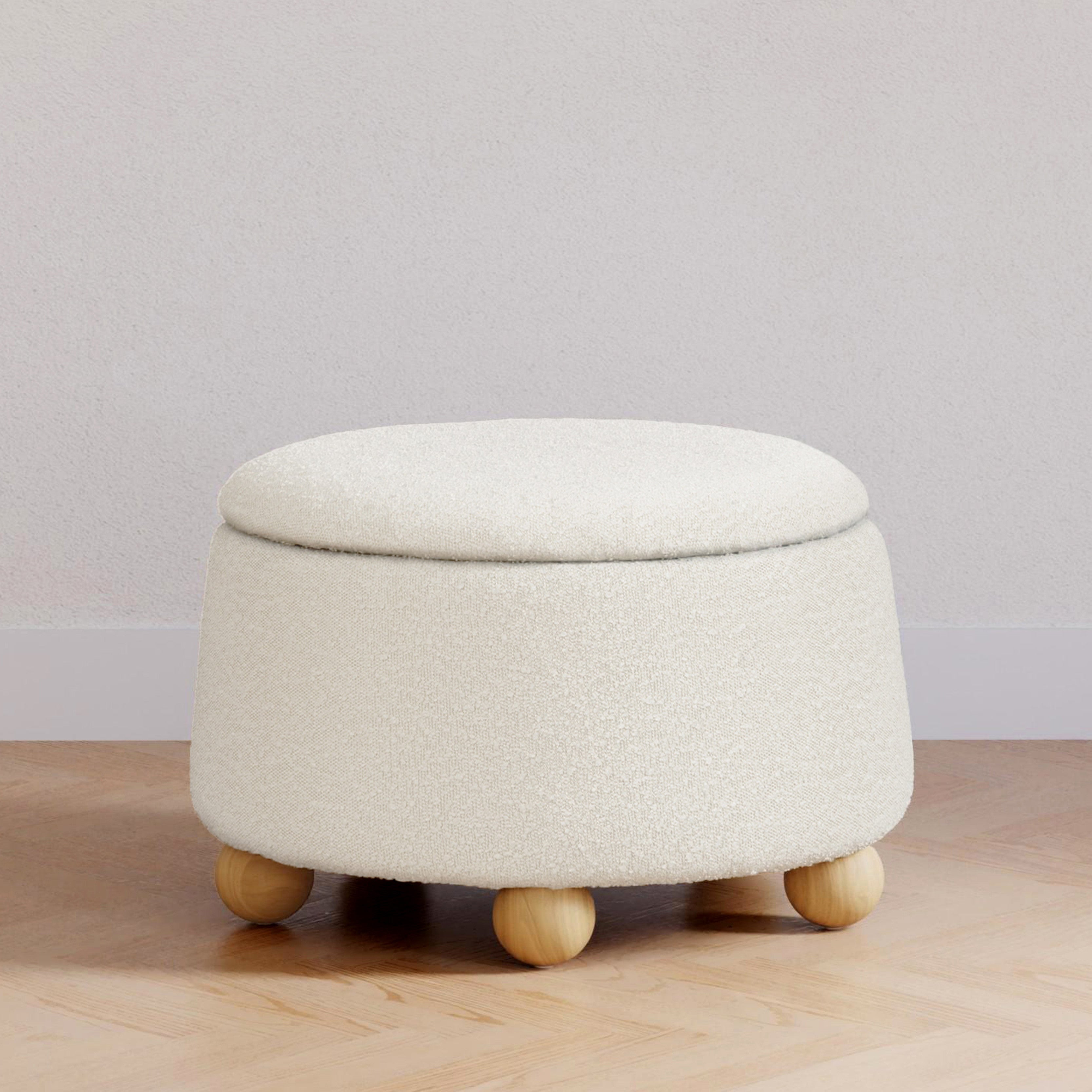 Babyletto Tuffet Storage Ottoman - Chai Shearling with Honey Ball Feet ...