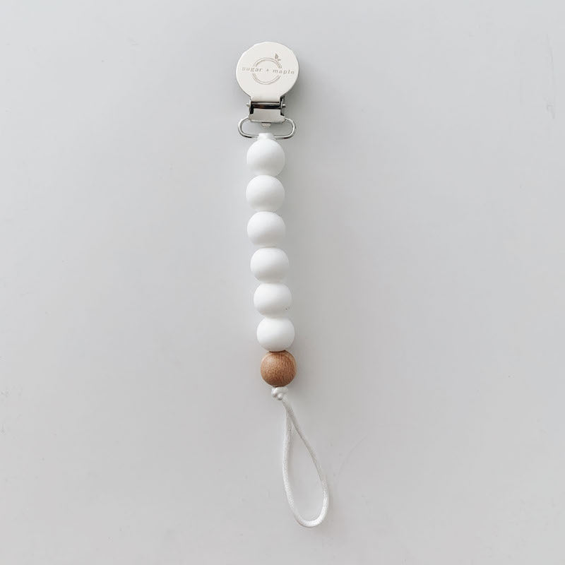 Sugar + Maple Sugar + Maple Silicone Pacifier Clip + Teether in White ...